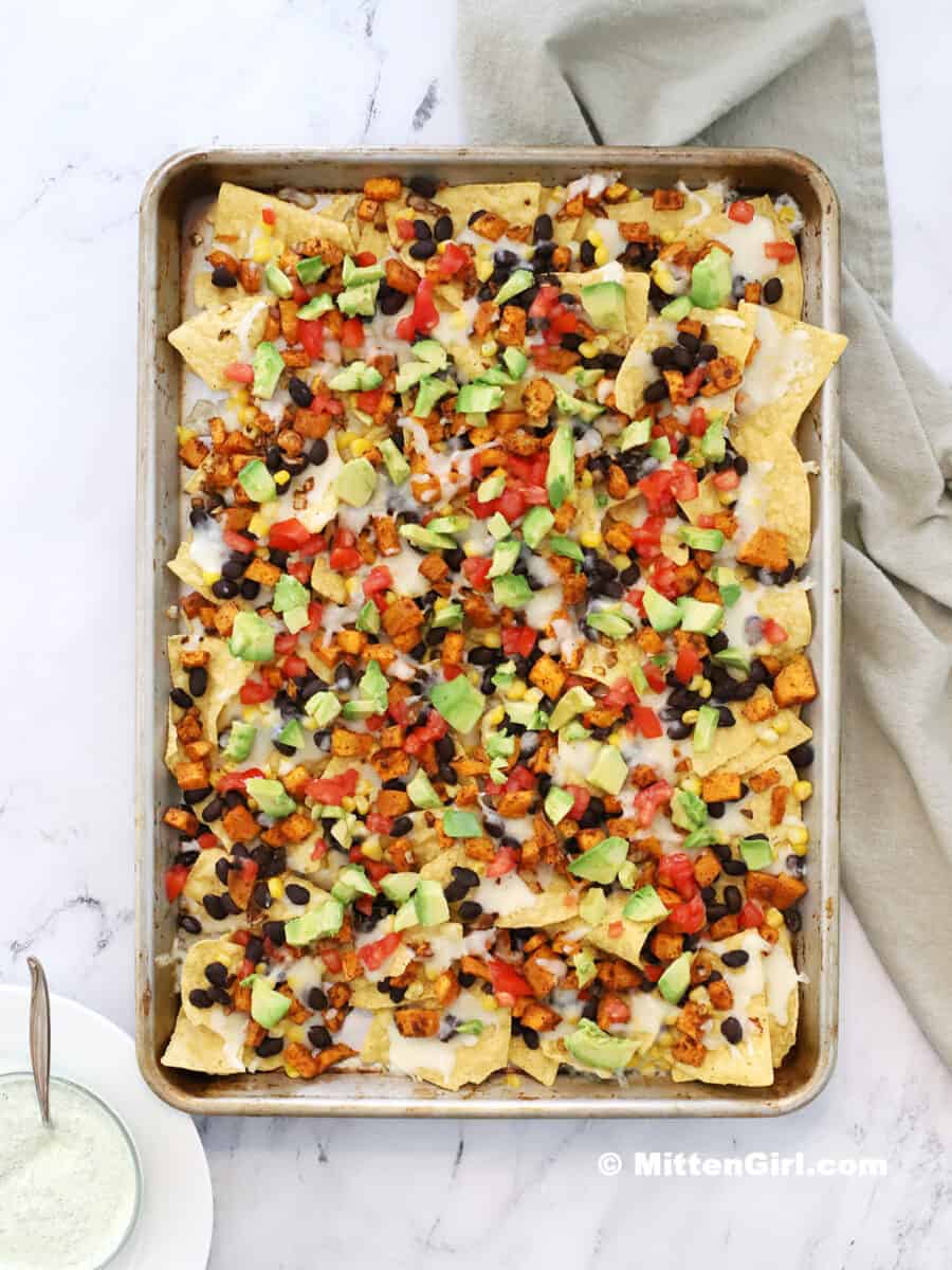 Loaded Vegetarian Nachos (Sheet Pan Recipe) - Homemade Happy Hour