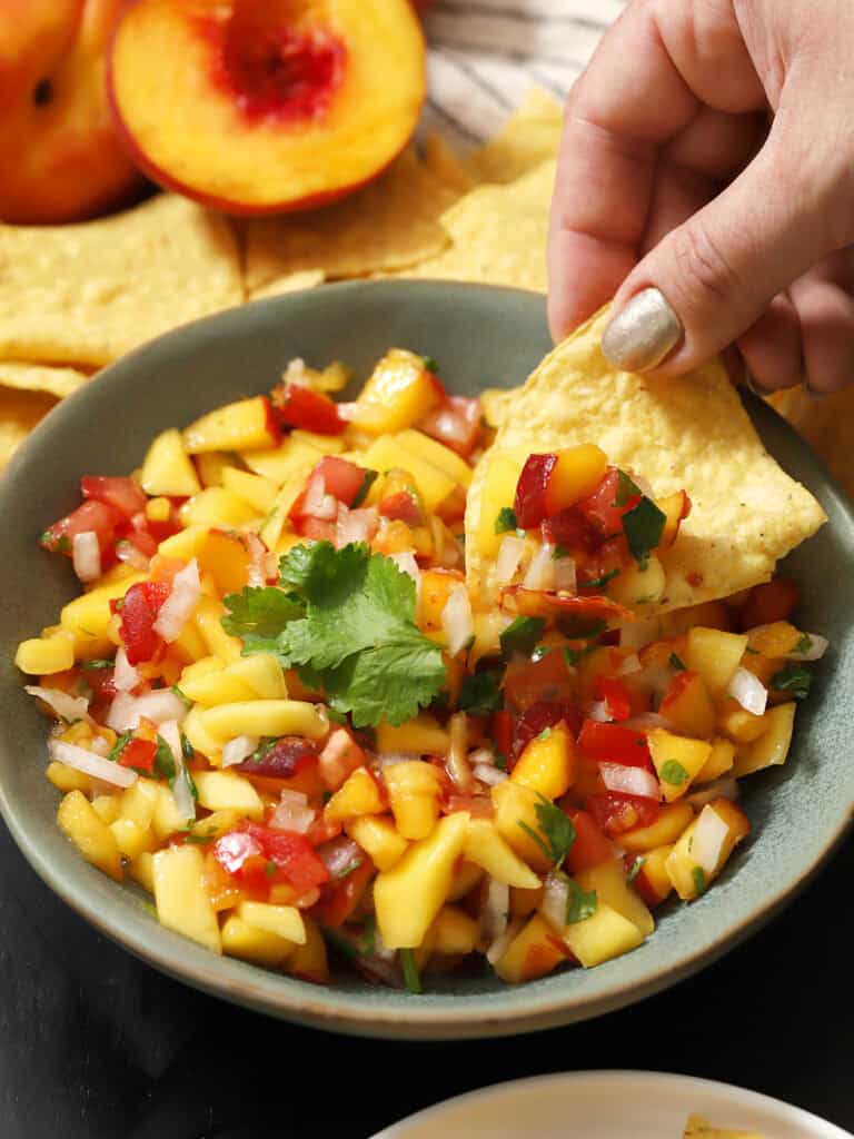 Fresh Mango Peach Salsa for Summer - Homemade Happy Hour